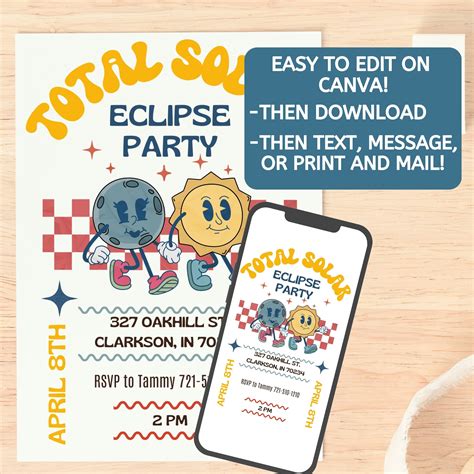 Editable Solar Eclipse Party Invitation Printable Editable Template In
