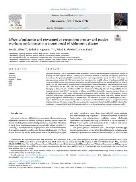 Pdf Effects Of Melatonin And Resveratrol On Recognition Memory And