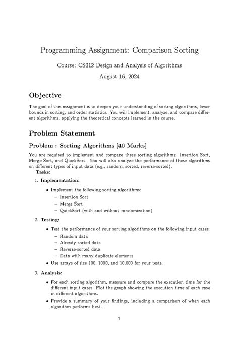 Cs212 Prog Assignment Comparison Of Sorting Algorithms Studocu