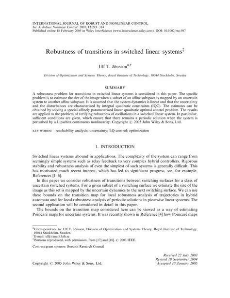 Pdf Robustness Of Transitions In Switched Linear Systems Dokumen Tips