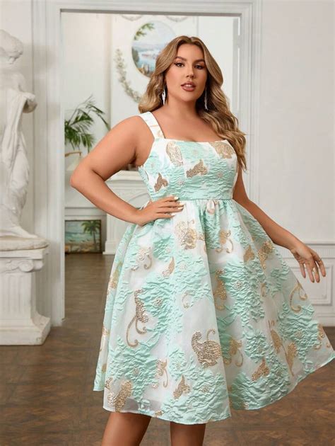 Shein Belle Plus Size Multi Color Jacquard Woven Flower Princess Style