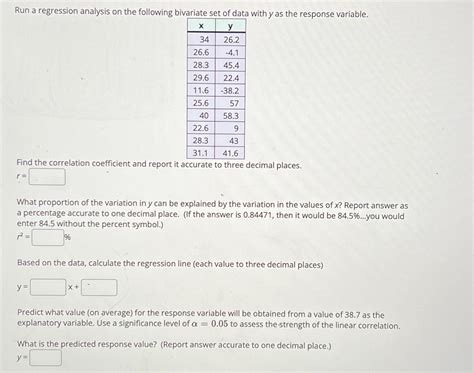 Solved Run a regression analysis on the following bivariate | Chegg.com