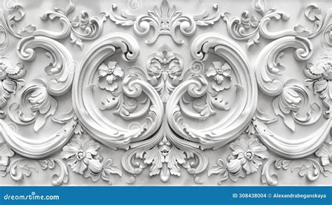 White Ornamental Plasterwork Detail On A Wall Stock Illustration