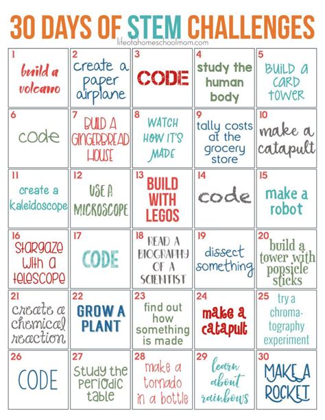 30 Days Of Stem Challenges Free Printable Artofit