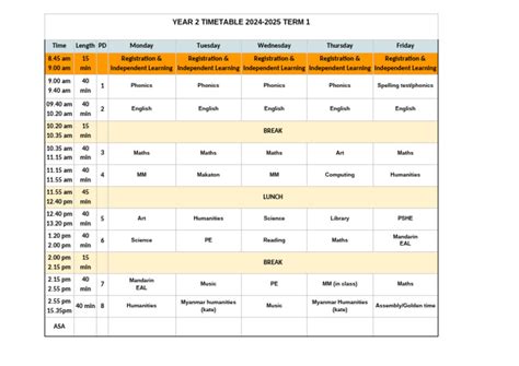 Year 2 Timetable 2024 2025 Term 1 Pdf