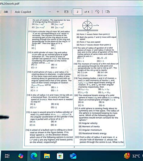 Physics Multiple Choice Questions On Rotational Motion The Expression Fo