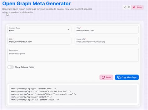 Open Graph Meta Generator Optimize Social Sharing Webtoolscenter