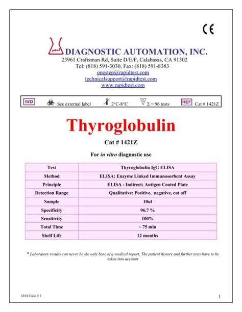 Thyroglobulin Elisa Kit Diagnostic Automation Cortez Diagnostics