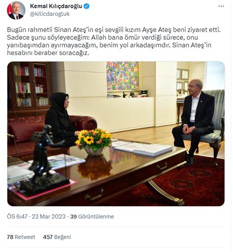 Sinan Ateşin Eşi Kılıçdaroğlunu Ziyaret Etti