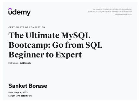 Successfully Completed The Mysql Bootcamp Training On Udemy Sanket Borase☁️