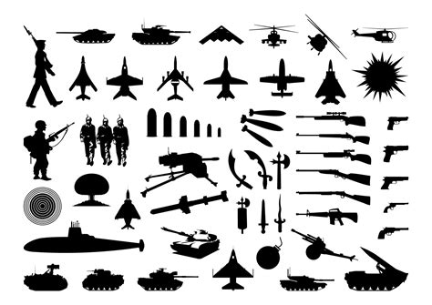 Silhouettes Of The Various Weapon And Engineering A Vector