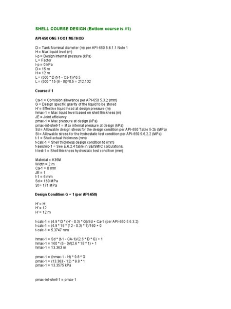 Tank Shell Course Design Bottom Course Is 1 Pdf Pascal Unit