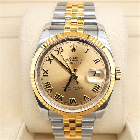 Rolex Datejust 116233 36mm 2 Tone Champagne Roman Dial Watch Box Paper