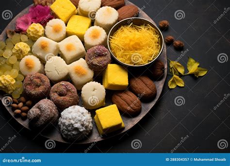 Dessert Symphony Indian Sweets Presented In A Tempting Flat Lay