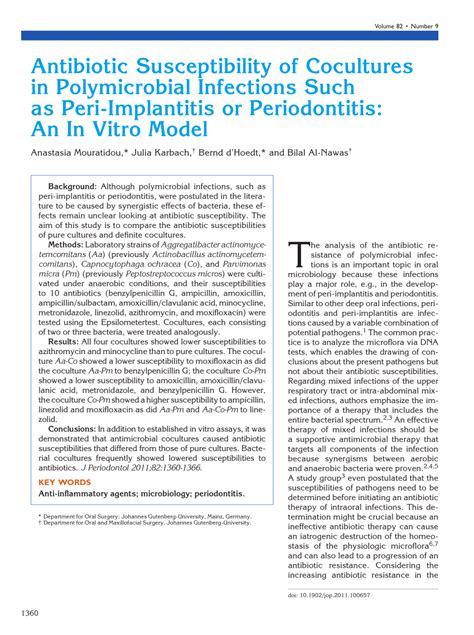 Pdf Antibiotic Susceptibility Of Cocultures In Polymicrobial Infections Such As Peri