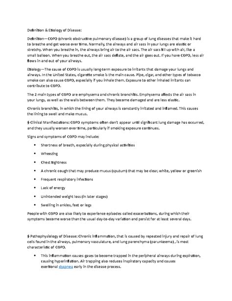 Copd Info Notes On Copd Definition And Etiology Of Disease