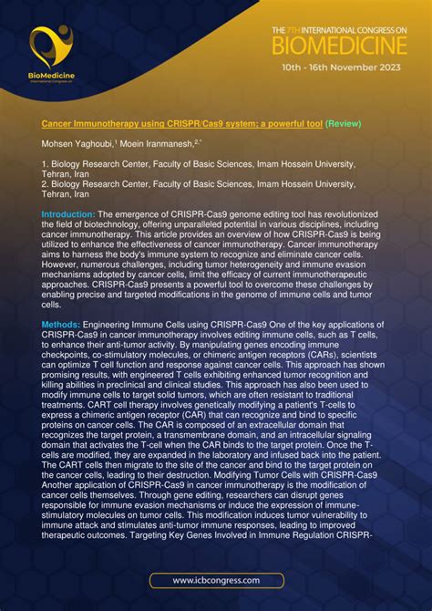 Pdf Cancer Immunotherapy Using Crispr Cas9 System A Powerful Tool