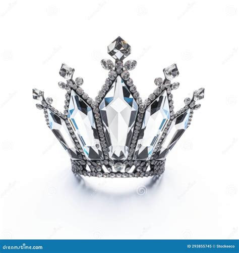 Glassy Translucent Silver Diamond Crown On White Background Stock