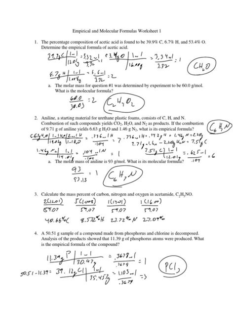 Empirical Molecular Formula Practice Worksheet Answers Printable Pdf