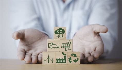 Businessman Giving Co2 Reducing Recycle Green Factory Icon For Decrease Co2 Carbon Footprint