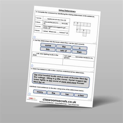 Year 4 Using Determiners Homework Resource Classroom Secrets
