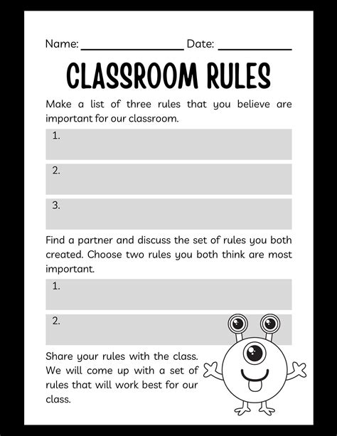 Classroom Rules Worksheet School Worksheet Class Handout Cute Alien