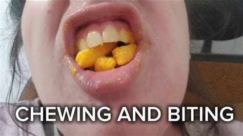 Extreme Biting And Chewing Close Up Loud Crunchy Food Sounds In Mouth