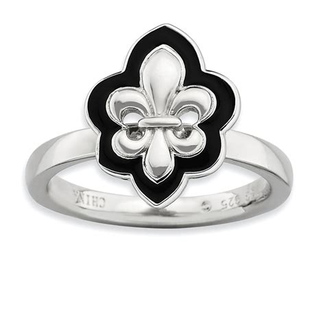Sterling Silver Stackable Expressions Polished Enameled Fleur De Lis