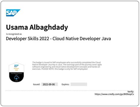 ‏im Happy To Announce That Ive Completed Cloud Native Developer Journey In Java At Sap The