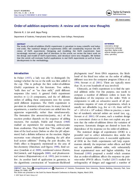 Pdf Order Of Addition Experiments A Review And Some New Thoughts