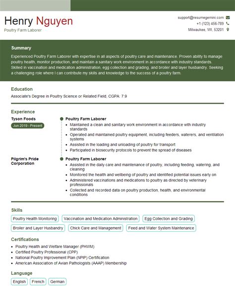 Poultry Farm Laborer Resume Template Resumegemini Online Resume Builder