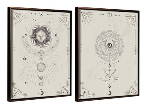 Set Cuadros Cartas Tarot Sol Y Luna Decorativos En Canvas