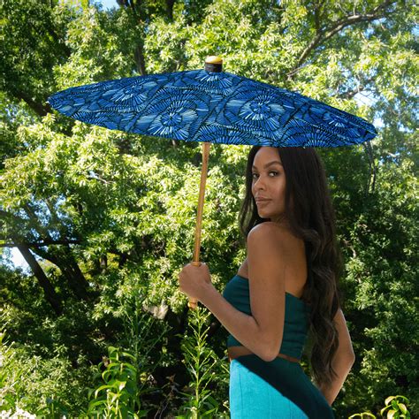 Lily Lark Spiral Circles Print Sun Parasol In Lark Collection Upf50