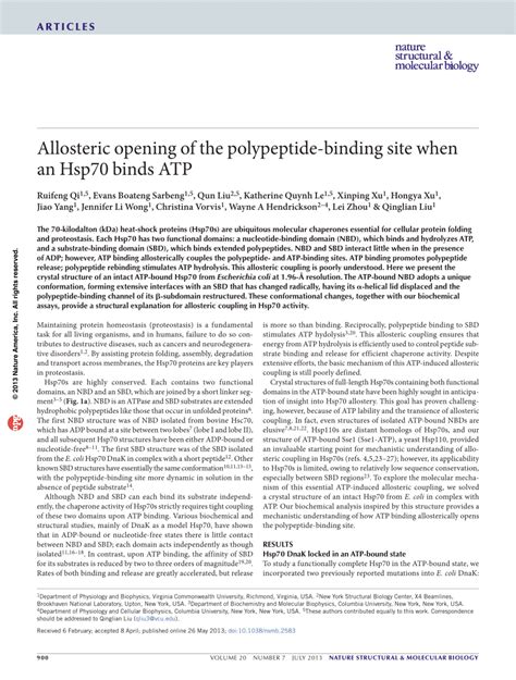 Pdf Allosteric Opening Of The Polypeptide Binding Site When An Hsp70 Binds Atp