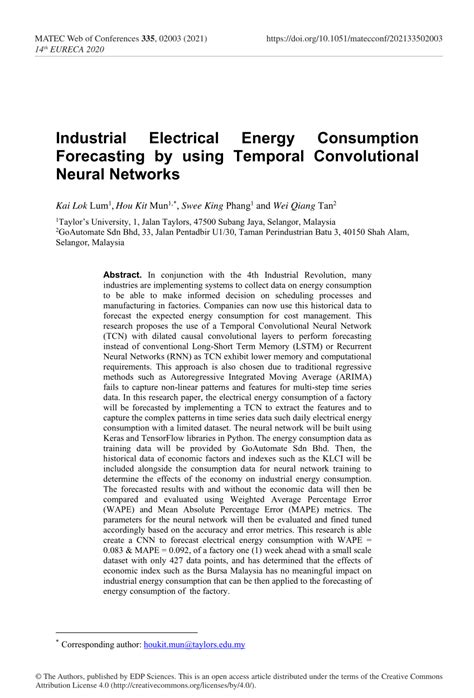 Pdf Industrial Electrical Energy Consumption Forecasting By Using Temporal Convolutional