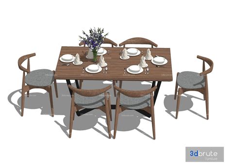Dining Table Set 6 Seater 3d Model Free Download At Charli Light Blog