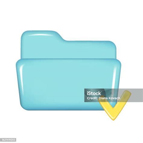 사실적인 3d 파란색 폴더 노란색 확인 또는 올바른 기호 장식 3d 체크 표시 열린 파일 요소 웹 기호 승인 된 아이콘 확인