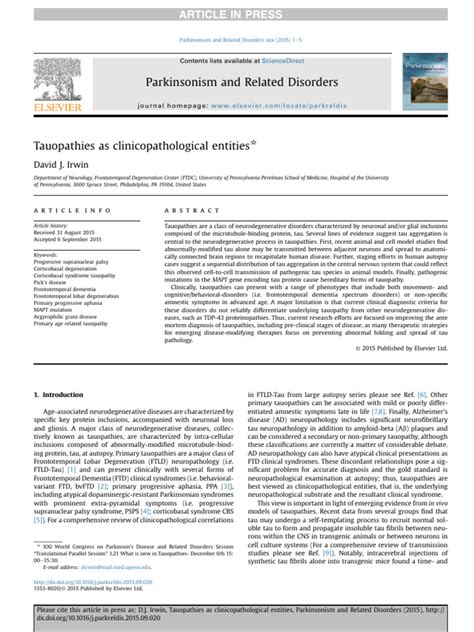 Tauopathies As Clinicopathological Entities Pdf Nervous System
