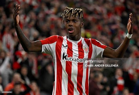 Athletic Bilbaos Spanish Forward Nico Williams Celebrates Scoring