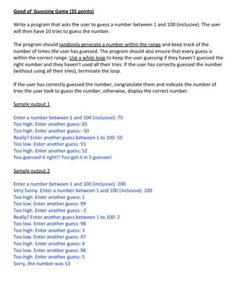 Solved Good Ol Guessing Game 25 Points Write A Program