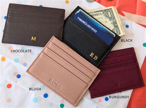 Monogram Leather Credit Card Holder Personalized Minimalist Wallet Etsy