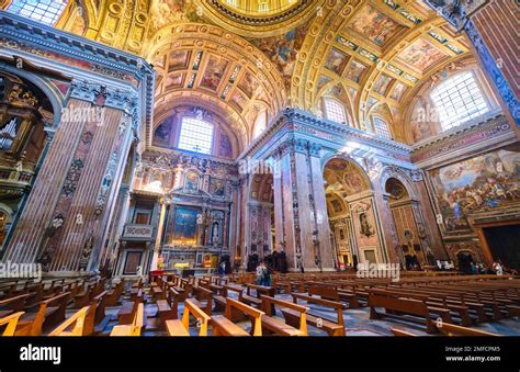 Interior View Of The Central Nave Aisle Section With Soaring Gold