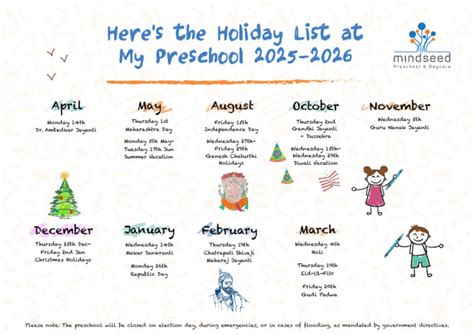 Preschool Holiday Schedule 2025 26 Pdf