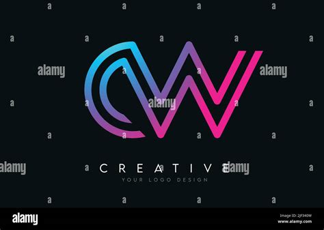 Monogram Lines Cw C W Letter Logo Design In Neon Colors Creative Modern Letters Vector Icon