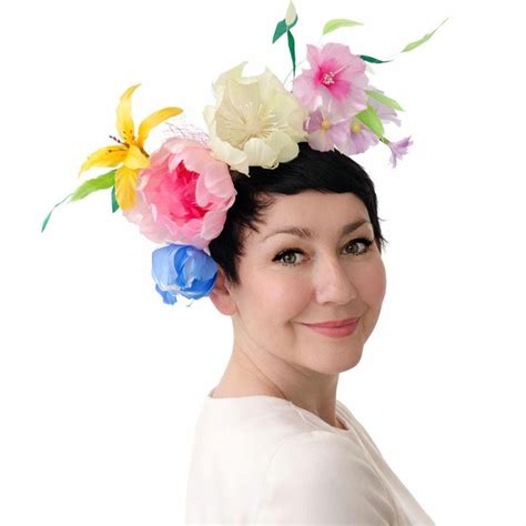 Colorful Feather Flower Headpeice Handmade Flowers In Pastel Colors