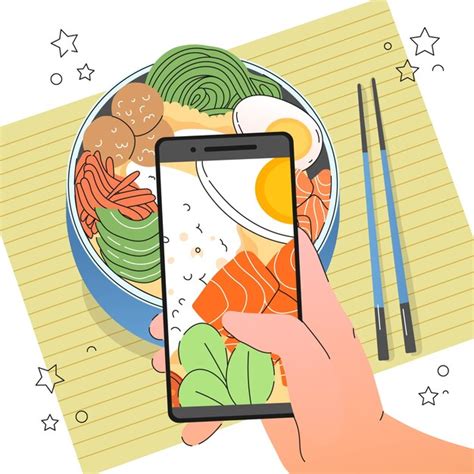 Free Vector Hand Drawn People Taking Pictures Of Food Illustration