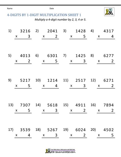 Multiplication Worksheets For Grade 5 Pdf