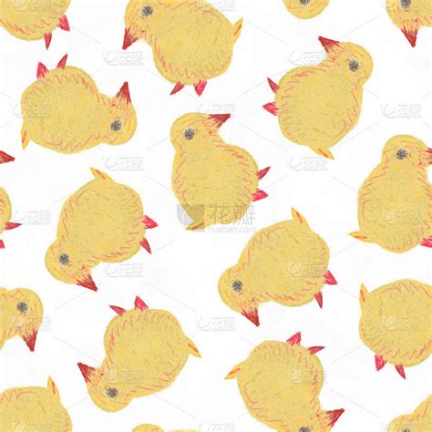 手绘无缝图案与小黄小鸡。