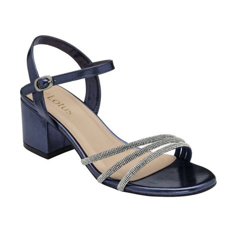 Navy Metallic Lia Block Heel Sandals Lotus