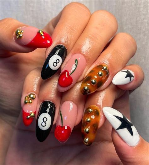 Elegant 8 Ball Press On Nail Cute Nails With 3d Ball Cherry Nail